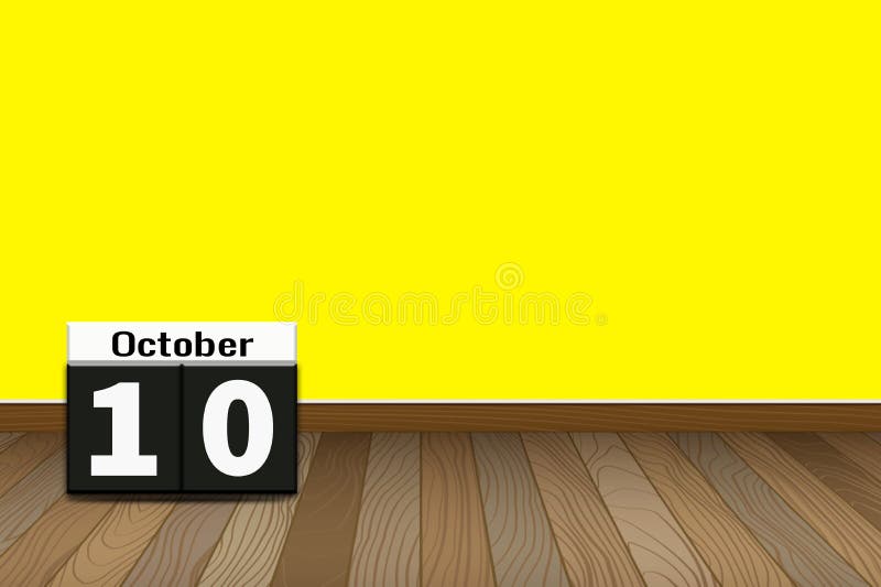 October 10, Calendar of October, Yellow Background with Empty Space for ...