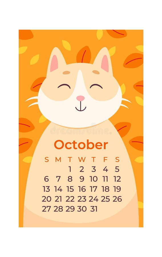 October Cat Calendar stock vector. Illustration of template - 277580006