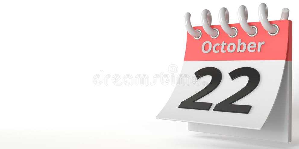 October 22 Date on a Tear-off Calendar, 3d Rendering Stock Illustration ...