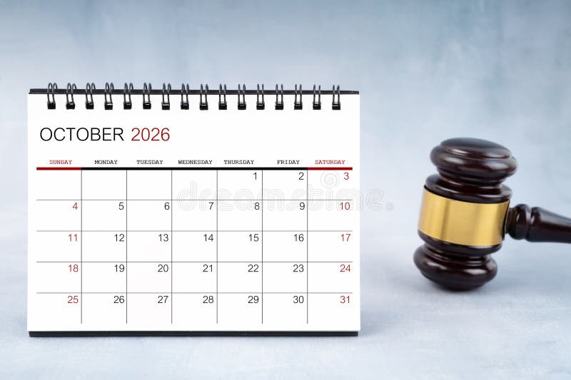 October 2026 Desk Calendar with Judge S Gavel on Worktable Stock Photo ...