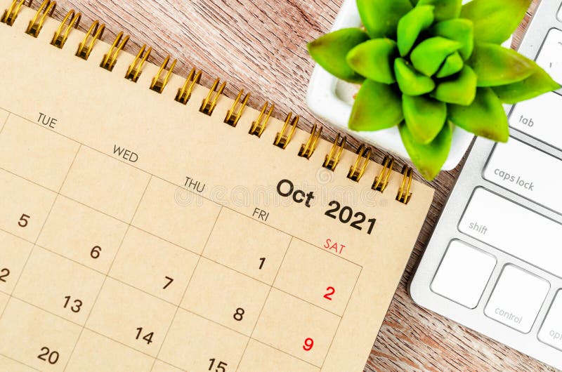 October 2021 Desk Calendar with Keyboard Computer Stock Photo - Image ...