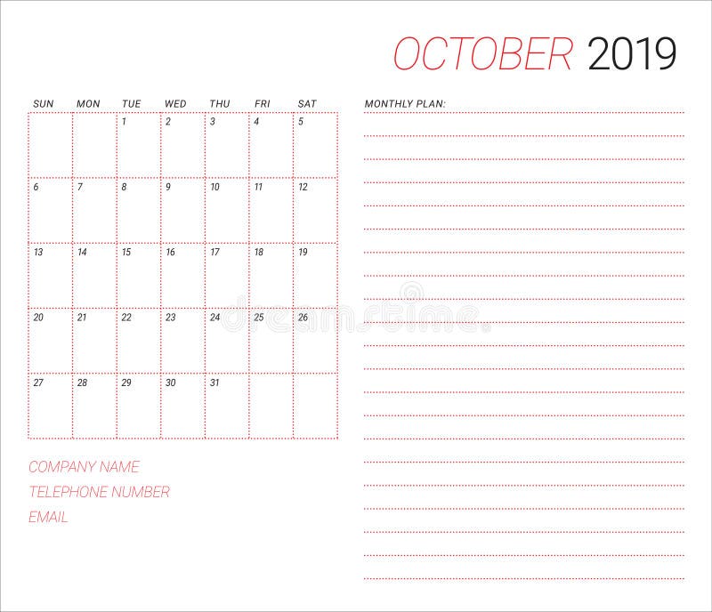 October 2019 Desk Calendar Vector Illustration Stock Vector ...