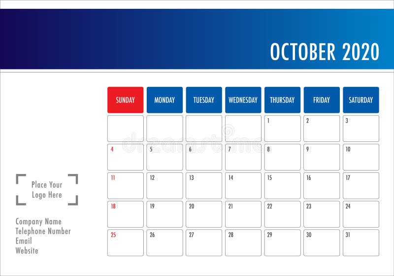 October 2020 Desk Calendar Vector Illustration Stock Vector ...