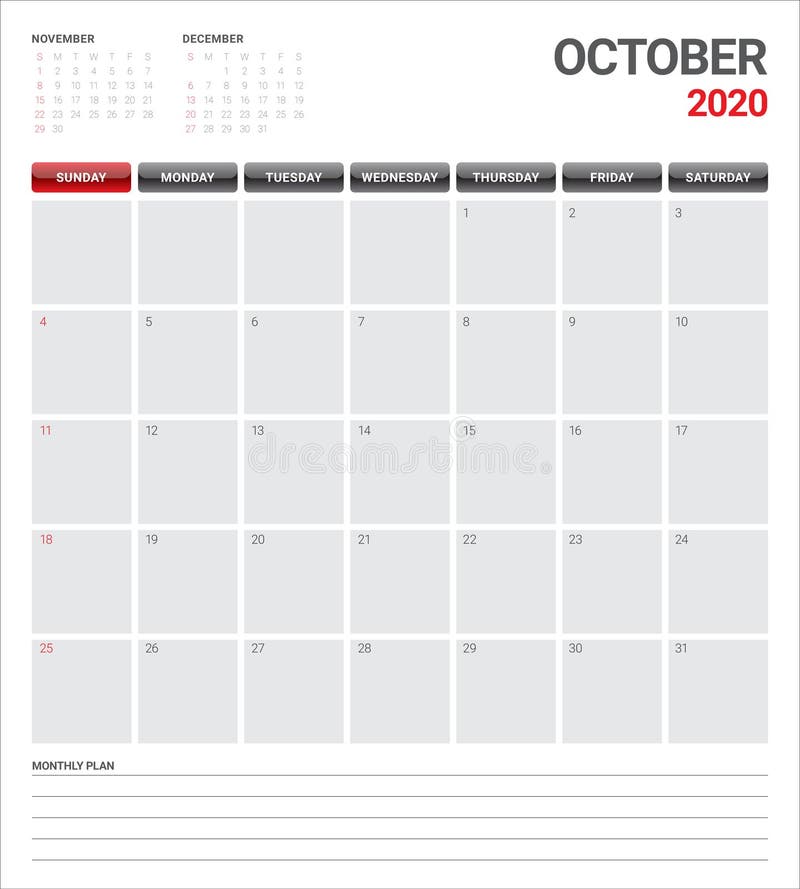 October 2020 Desk Calendar Vector Illustration Stock Vector ...