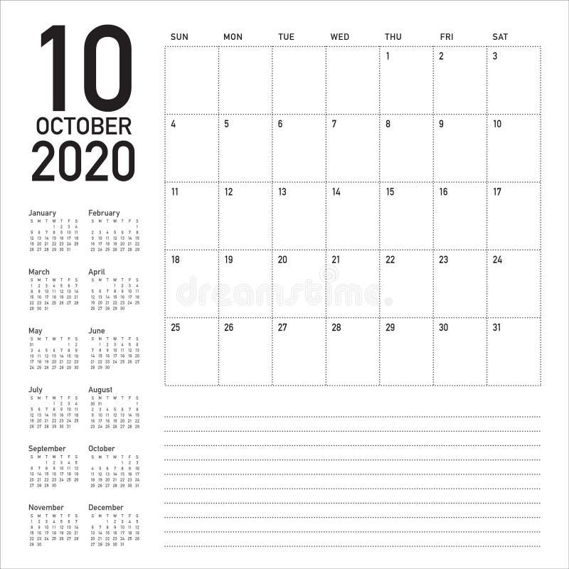 October 2020 Desk Calendar Vector Illustration Stock Vector ...