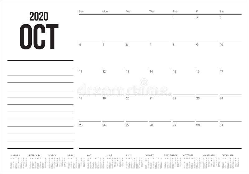 October 2020 Desk Calendar Vector Illustration Stock Vector ...