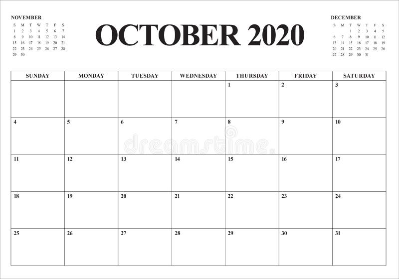 October 2020 Colorful Wall Calendar, Week Starts on Sunday Stock Vector ...
