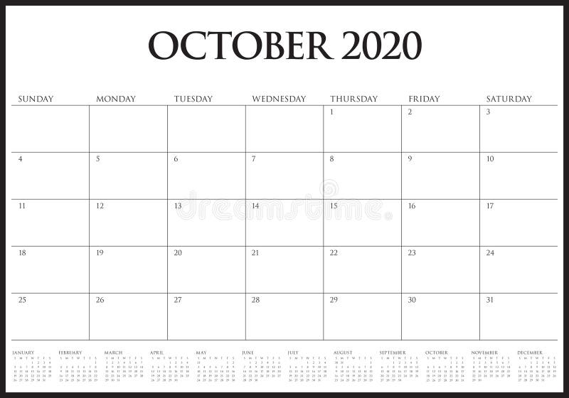 October 2020 Desk Calendar Vector Illustration Stock Vector ...
