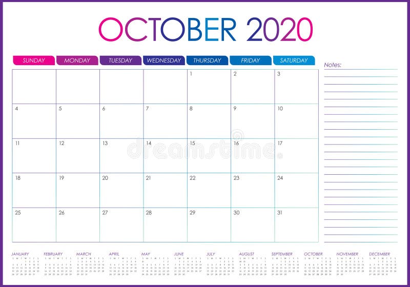 October 2020 Desk Calendar Vector Illustration Stock Vector ...