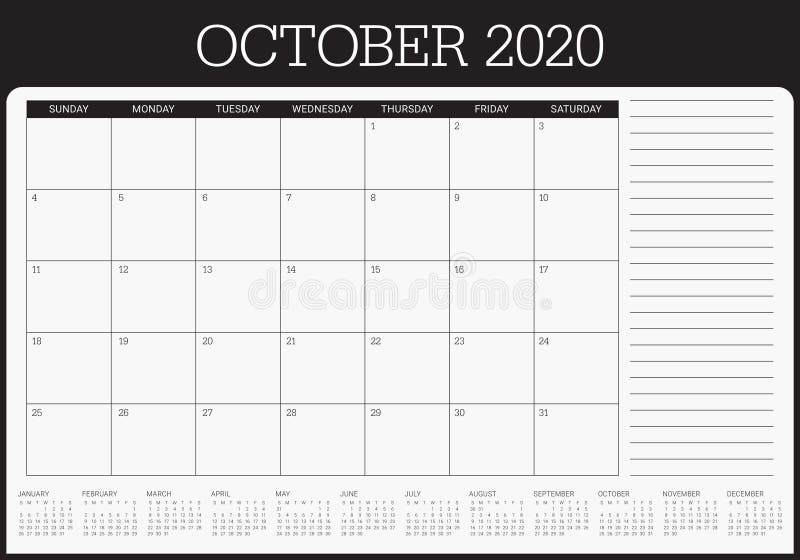 October 2020 Desk Calendar Vector Illustration Stock Vector ...