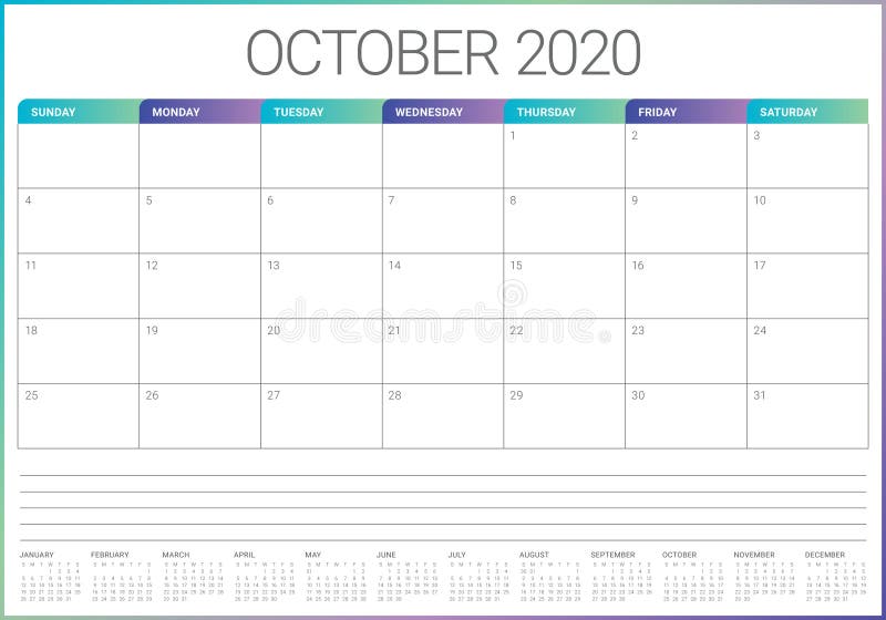 October 2020 Desk Calendar Vector Illustration Stock Vector ...