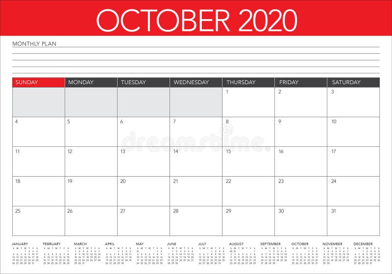 October 2020 Desk Calendar Vector Illustration Stock Vector ...