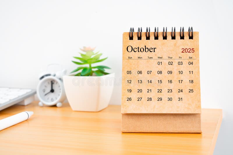 October 2025 Desk Calendar on Worktable Stock Image - Image of event ...