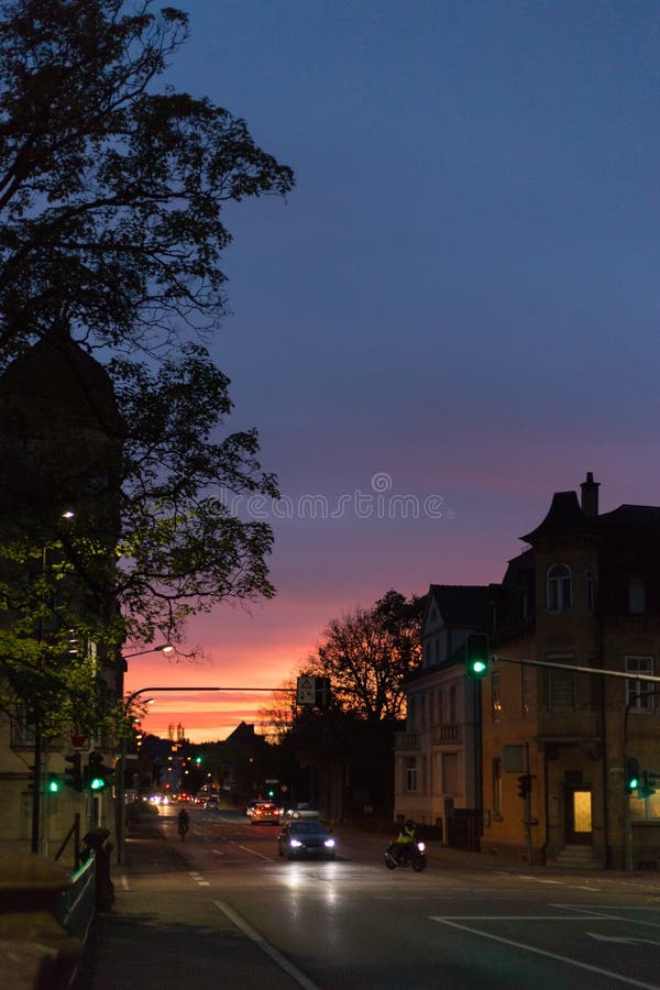 On an October Fall Evening Buildings, Lightened Windows and Streets the ...
