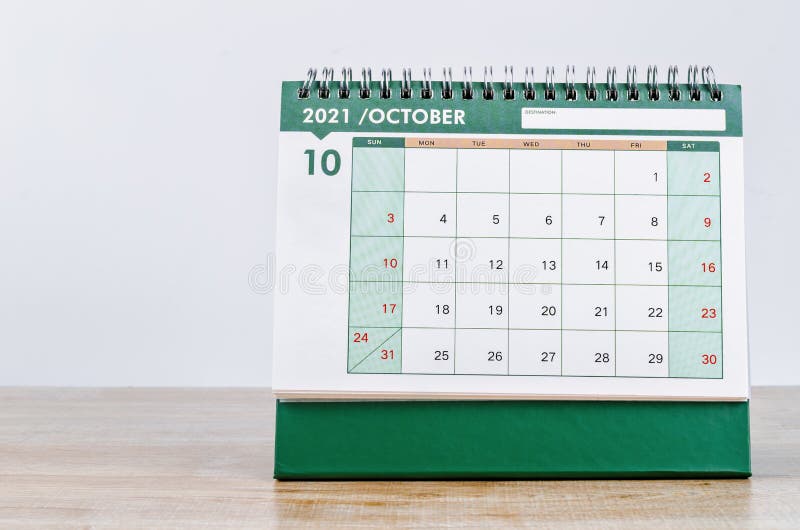 October 2021 Green Desk Calendar Stock Photo - Image of meeting ...