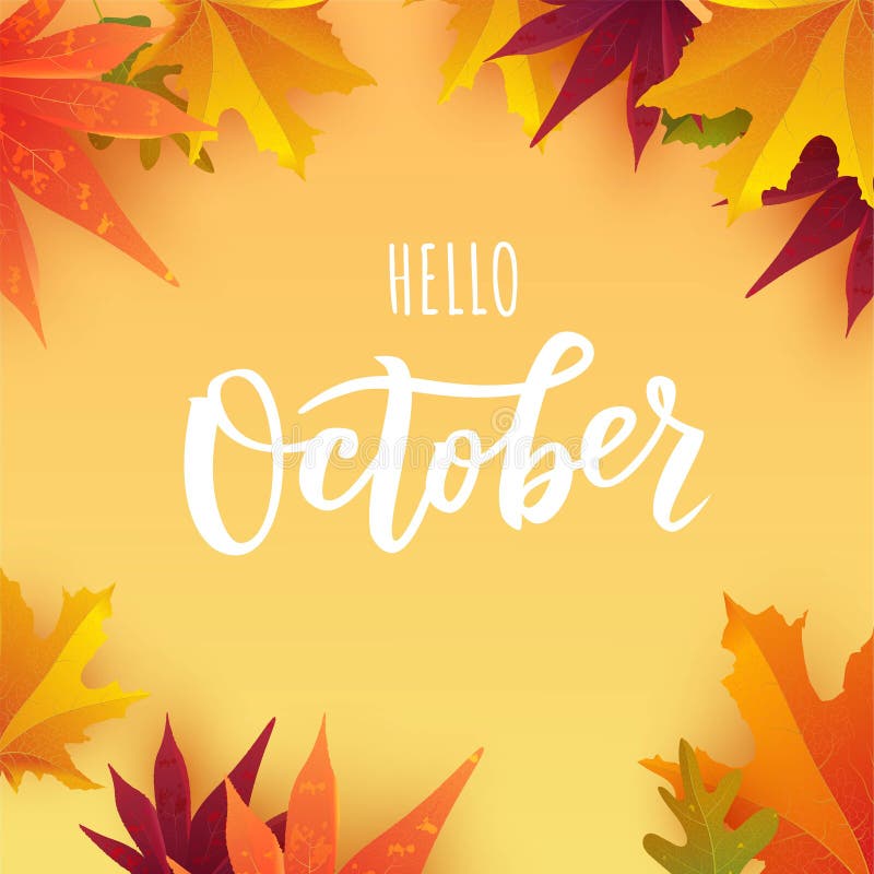 October. Hand Lettering Typography with Autumn Leaves Stock Vector ...