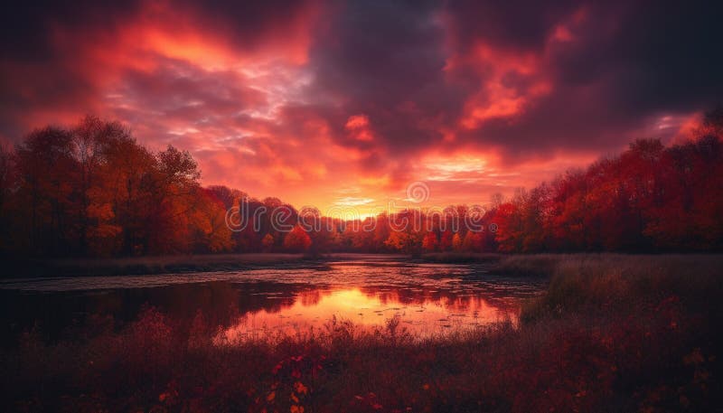 October Horizon, Backlit Tree, Tranquil Dusk Beauty Generated by AI ...