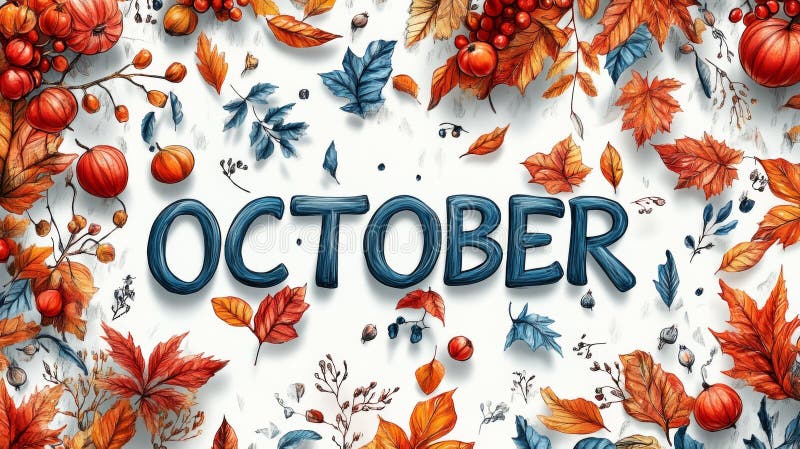 October Illustration with Autumn Leaves and Fruits Stock Illustration ...
