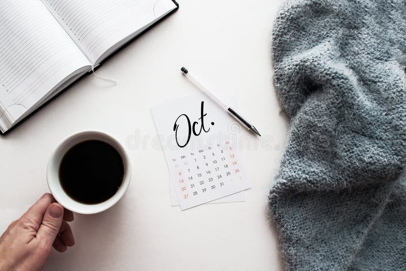 October minimal flat lay stock photo. Image of plan - 158813284