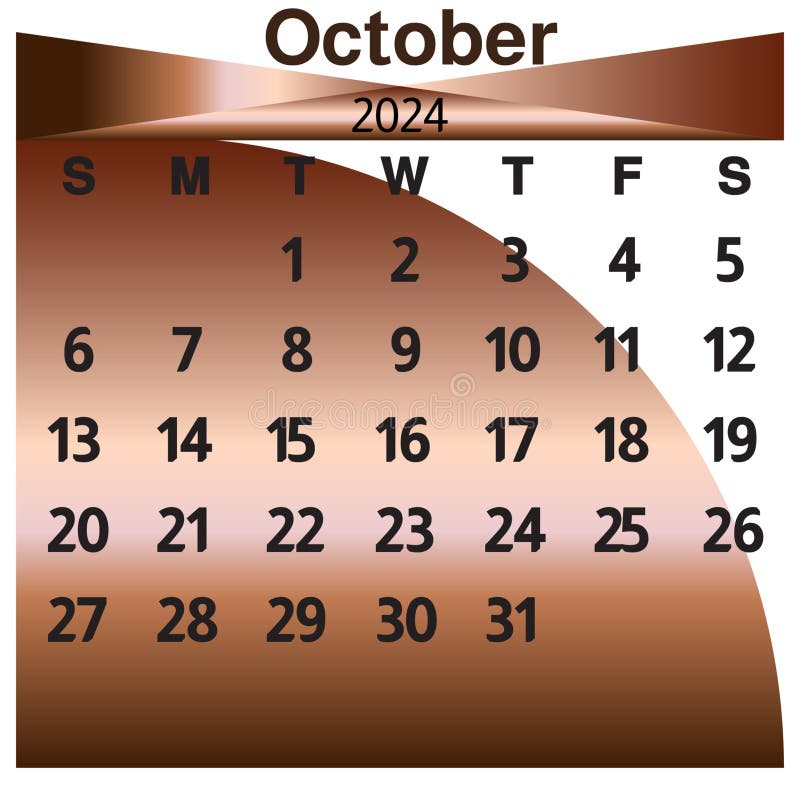 October Month 2024 Calendar in Bronze Color Stock Vector - Illustration ...