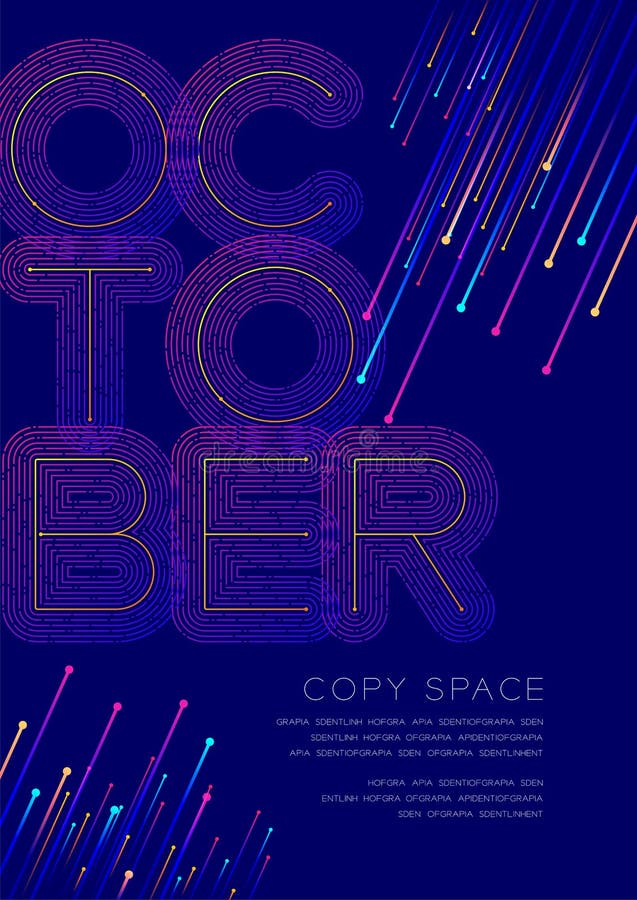 October Month Big Text Dot and Dash Line Pattern Layer Overlay, Poster ...