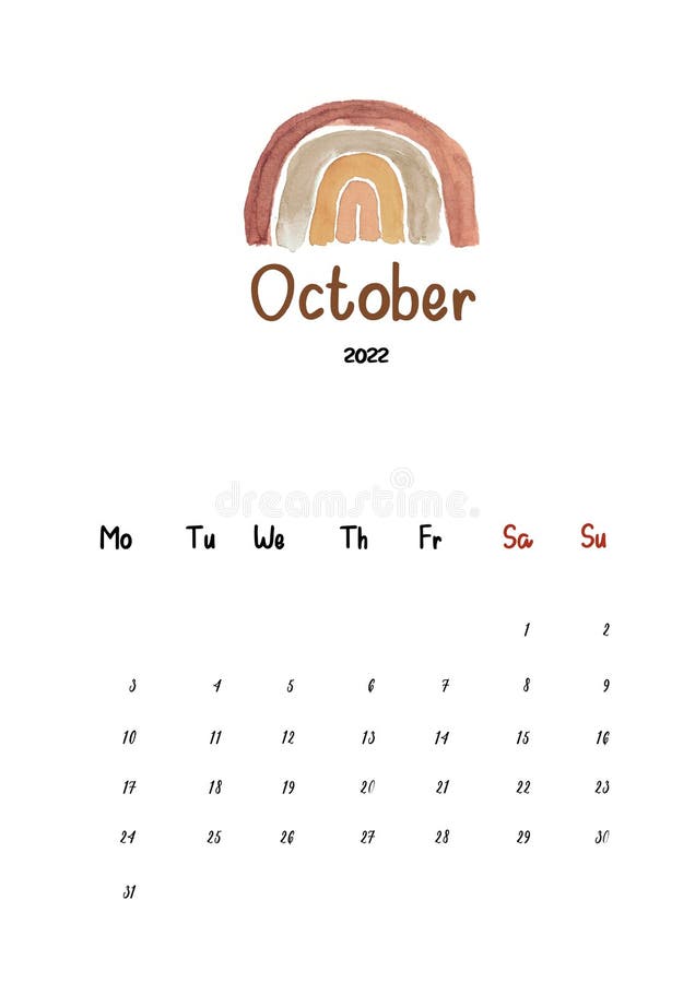 2022 October Month Calendar Template with Minimalistic Design Stock ...