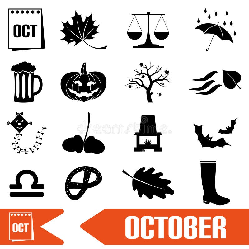 October Month Theme Set of Simple Icons Stock Vector - Illustration of ...