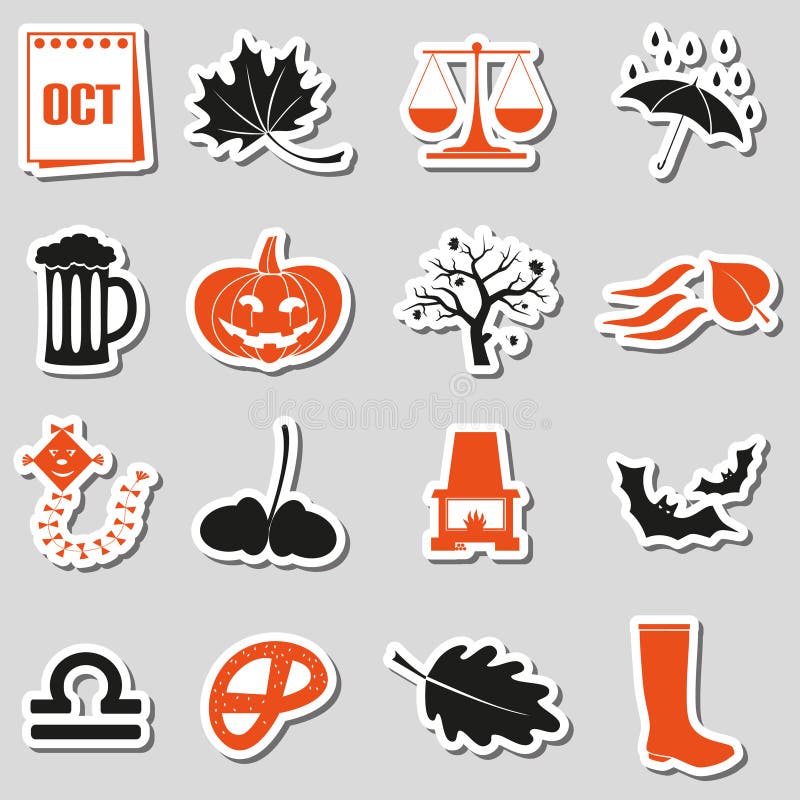 October Month Theme Set of Simple Icons Stock Vector - Illustration of ...