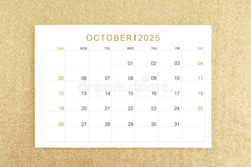 October 2025 Page on Gold Glitter Background Stock Image - Image of ...