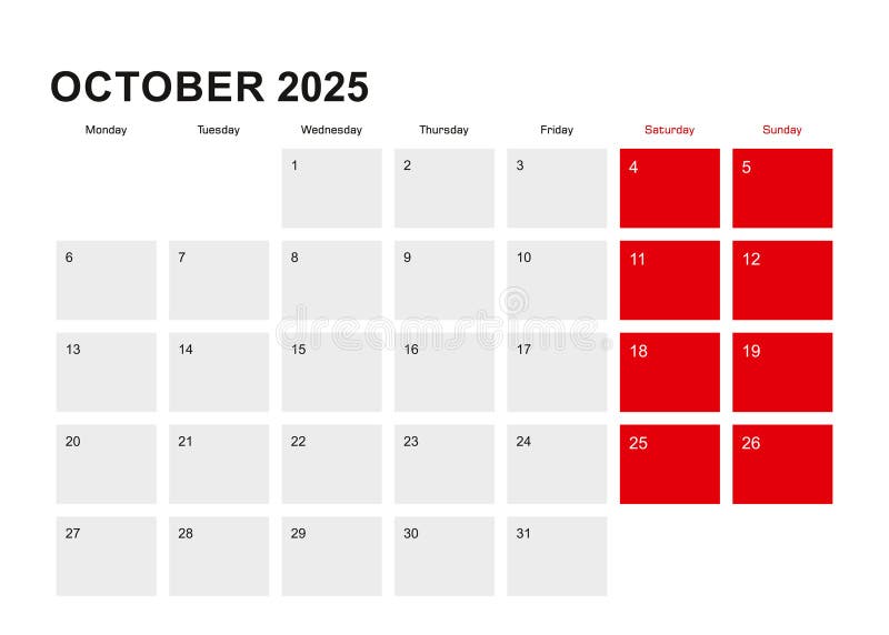 2025 October Planner Calendar Design. Week Starts from Monday Stock ...