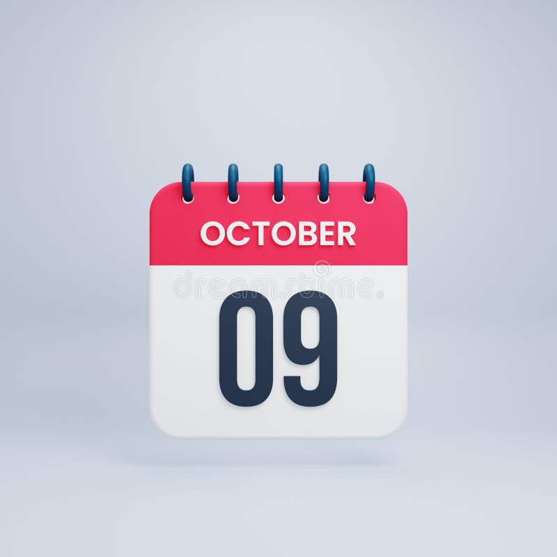 October Realistic Calendar Icon 3D Rendered October 09 Stock ...