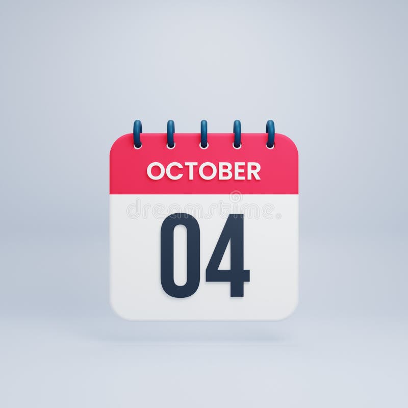 October Realistic Calendar Icon 3D Rendered October 04 Stock ...