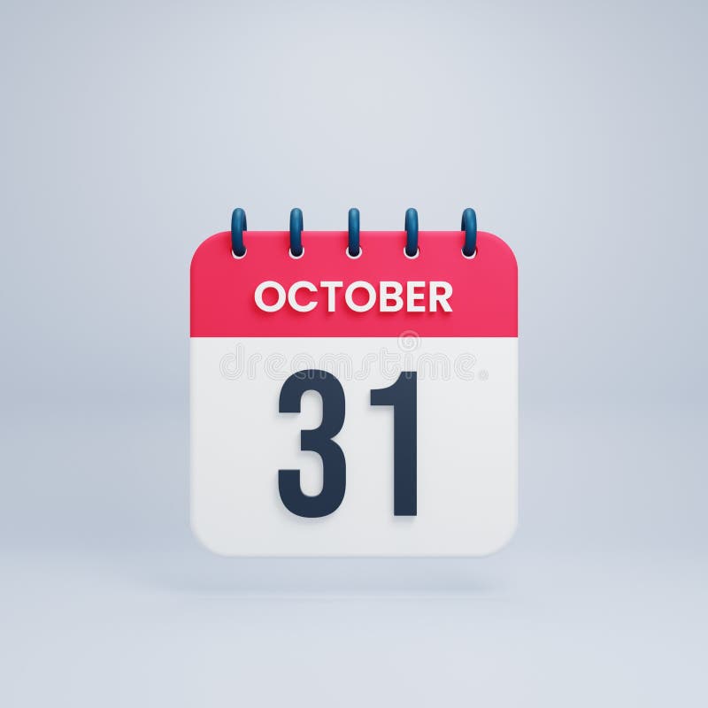 October Realistic Calendar Icon 3D Rendered October 31 Stock ...
