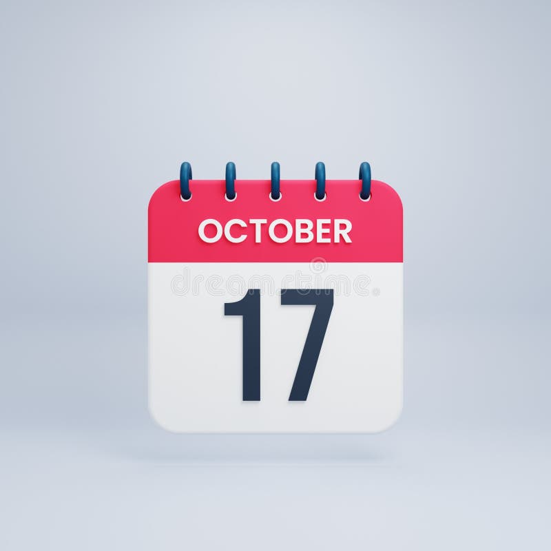 October Realistic Calendar Icon 3D Rendered October 17 Stock ...