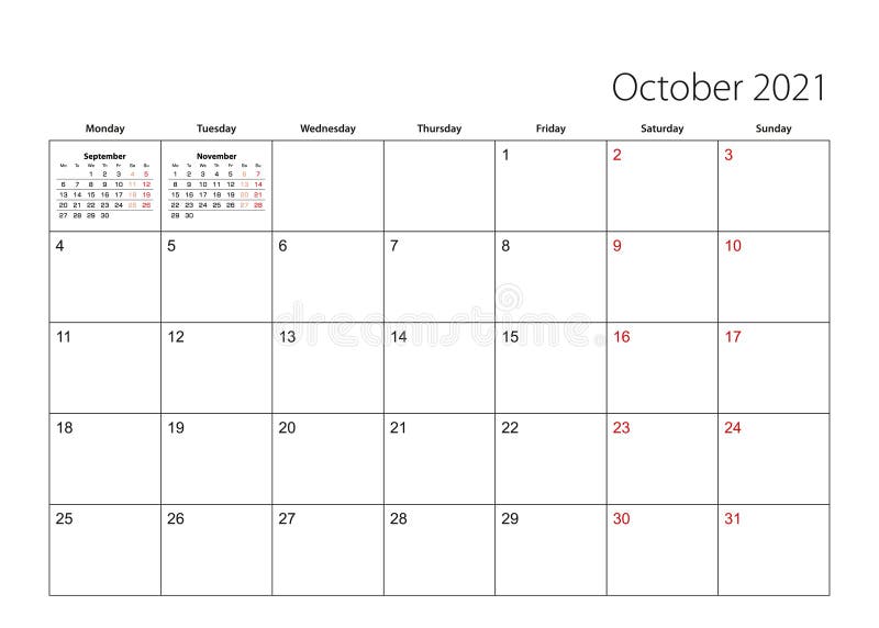 October 2021. Calendar Planner Design Template Stock Vector ...
