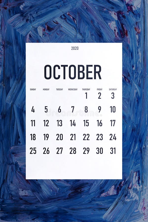 October 2020 Simple Calendar on Trendy Classic Blue Color Stock Image ...