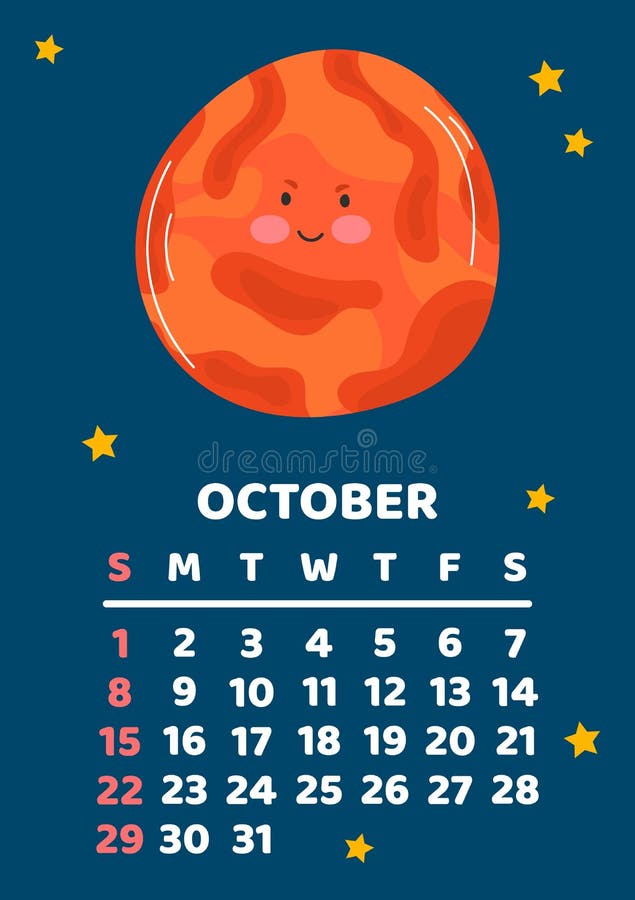 October. Space Calendar Planner 2023. Weekly Scheduling, Planets, Space ...