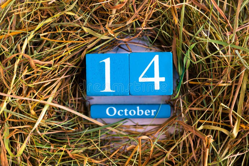 October 14th. Blue Cube Calendar with Month and Date Stock Photo ...