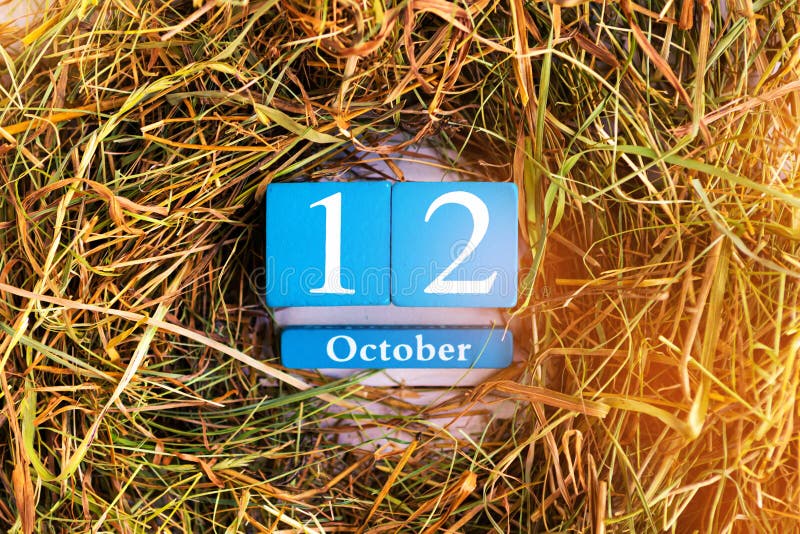 October 12th. Blue Cube Calendar with Month and Date Stock Image ...