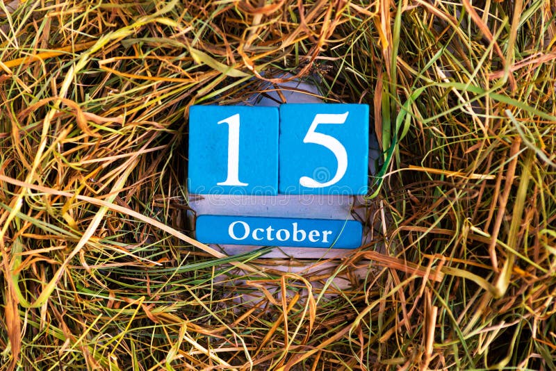October 15th. Blue Cube Calendar with Month and Date Stock Image ...