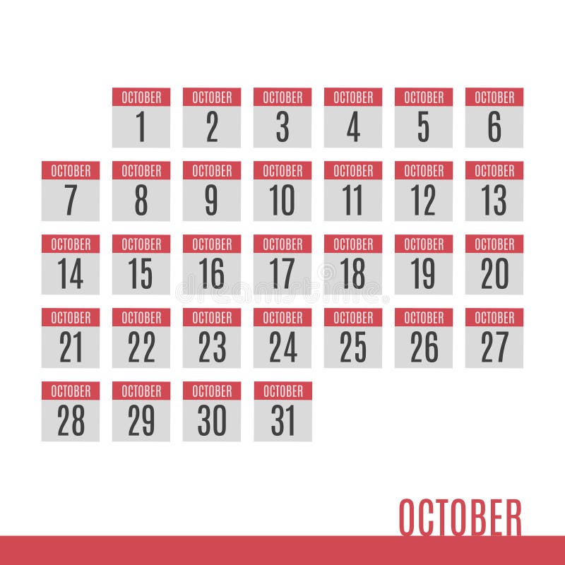 October Vector Calendar Icons. Stock Vector - Illustration of holiday ...