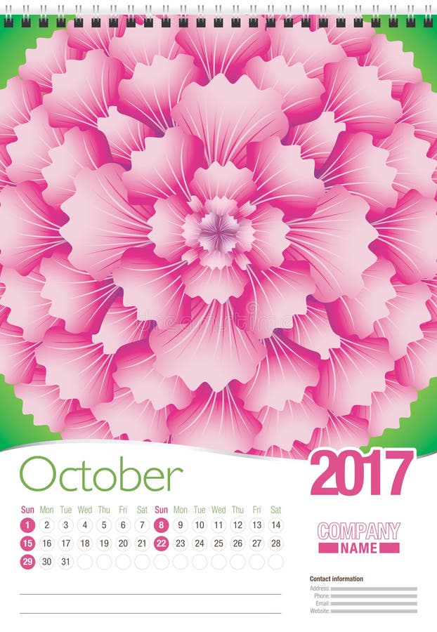 October Wall Calendar 2017 Template with Abstract Floral Design, Ready ...