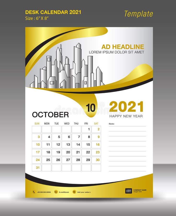 Creative Calendar 2021 Template Gold Background Concept, October Month ...