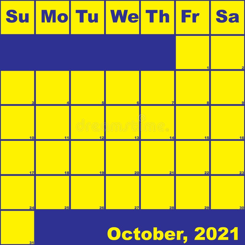 2021 October Yellow on Blue Planner Calendar Stock Vector ...