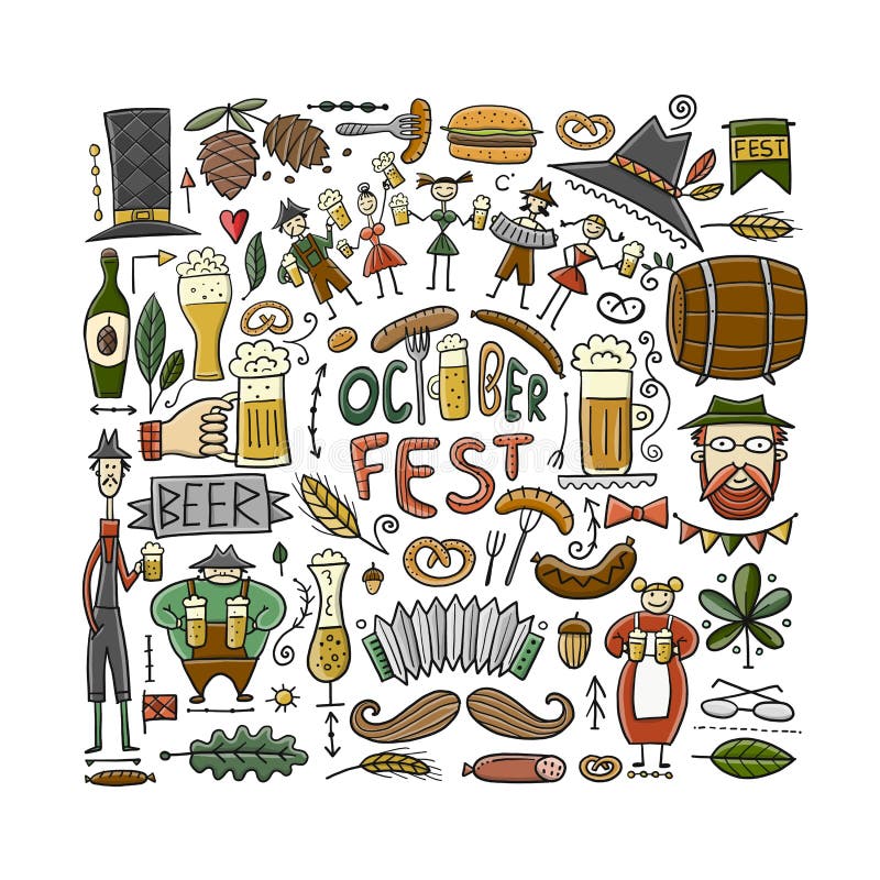 Octoberfest Frame for Your Design. Beer Party Icons Collection Stock ...