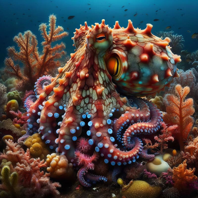 Octopi Changing Colors To Blend in Stock Illustration - Illustration of ...