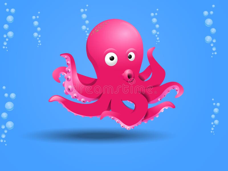 Yellow Cartoon Octopus in Sea Water Stock Vector - Illustration of ...
