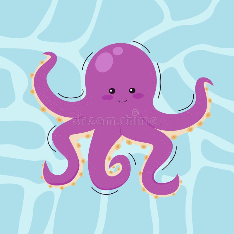 Cute Purple Octopus is Swimming in a Sea or Ocean Stock Vector ...