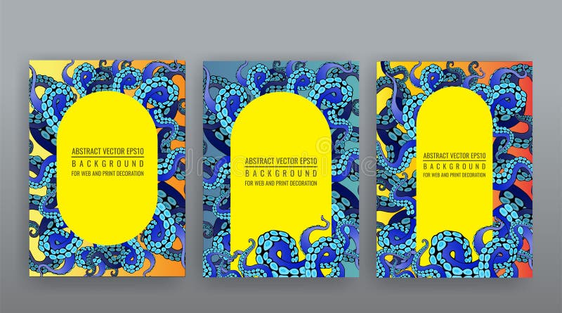 Octopus Abstract Frame Design, Creative Ocean Doodle, Cute Decoration ...