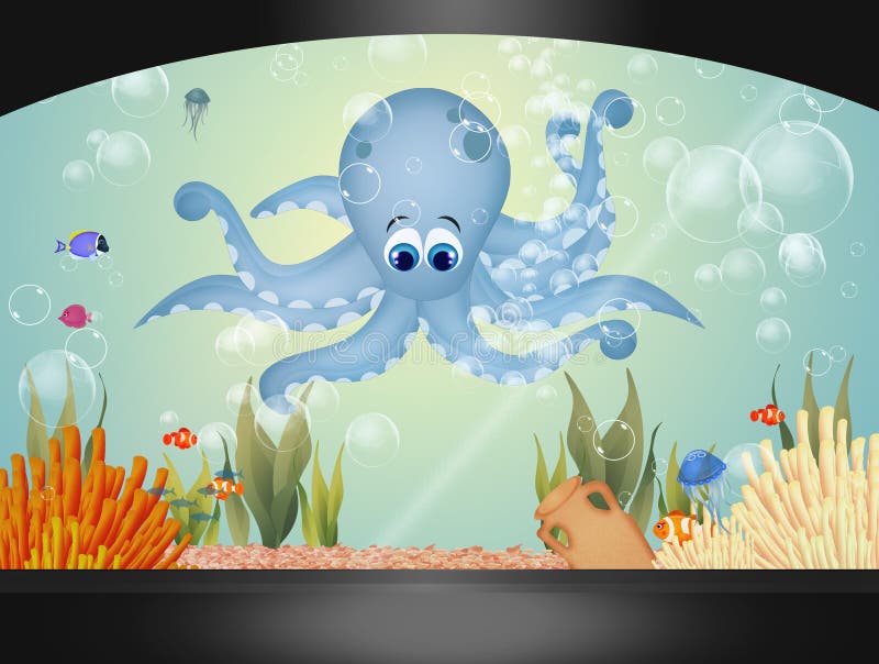 Octopus in the aquarium stock illustration. Illustration of blue ...